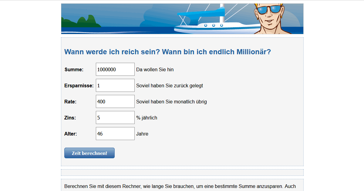 Rechner - Sparen sie monatlich eine bestimmte Summe und werden Sie ...